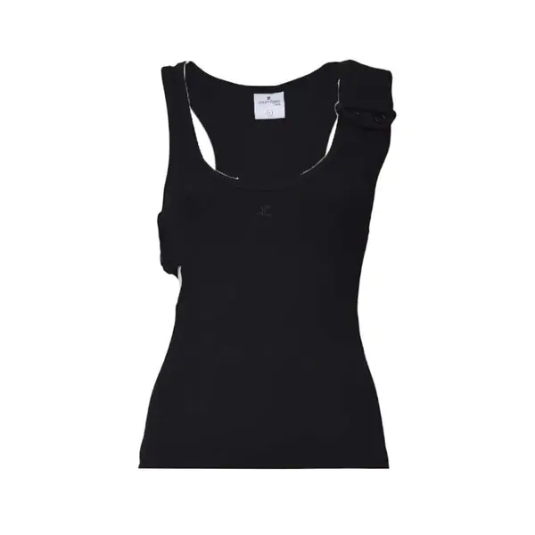 COURREGES Courrèges Black Tank Top With Button Detail - Nero