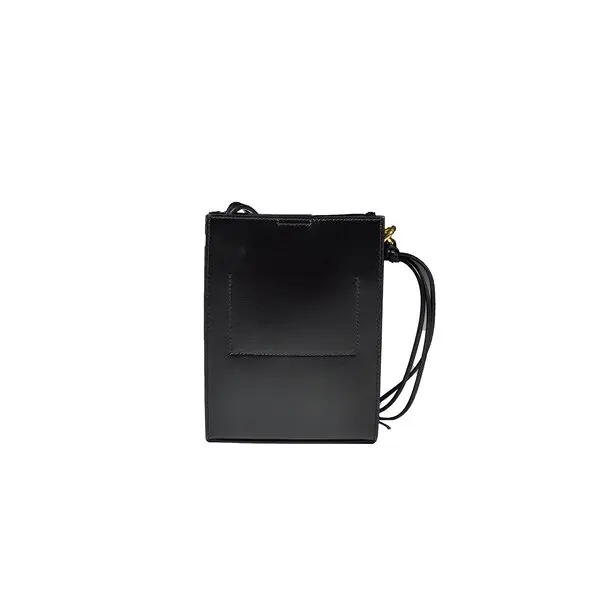 JIL SANDER Black Leather Drawstring Bag