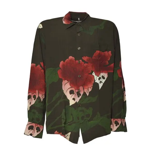Our Legacy Floral Skull" Print Long-sleeve Shirt - Verde/rosso