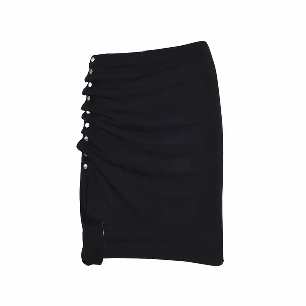 Rabanne Asymmetric Pleated Mini Skirt With Silver-plated Snaps