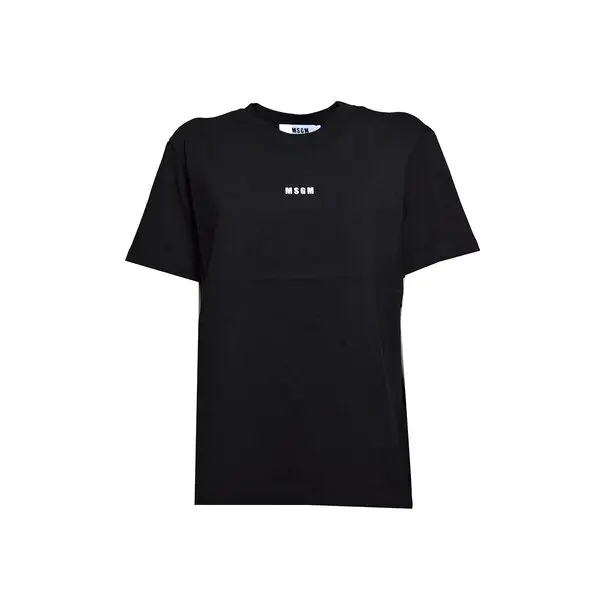 MSGM Classic Cotton Satin T-shirt With Logo Print - Nero