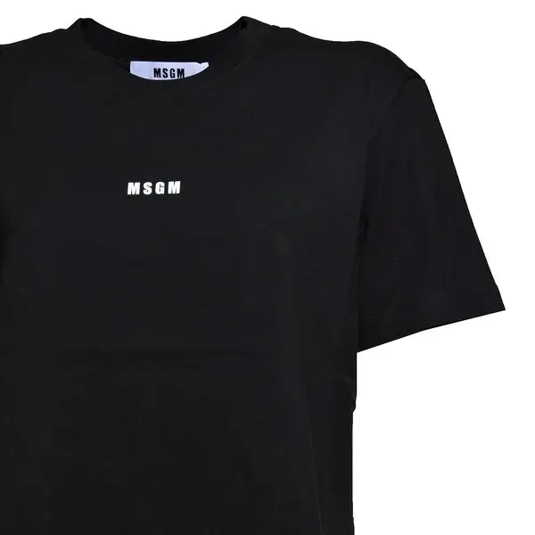 MSGM Classic Cotton Satin T-shirt With Logo Print - Nero