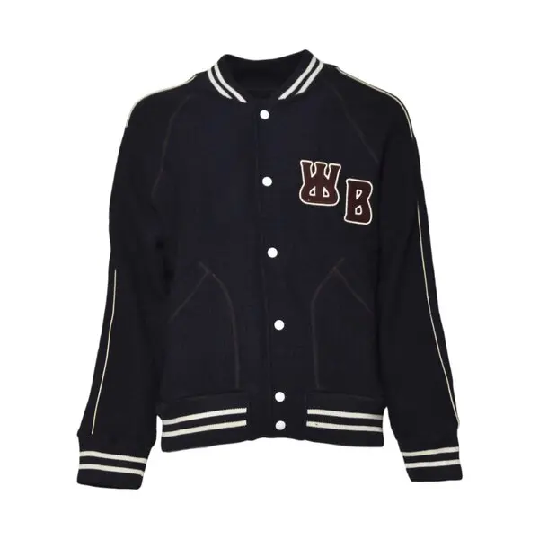 WALES BONNER Embroidered Logo Varsity Jacket - Blu