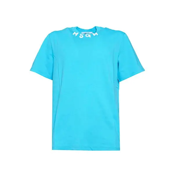 MSGM Cotton T-shirt With Neckline Embellishment - Azzurro