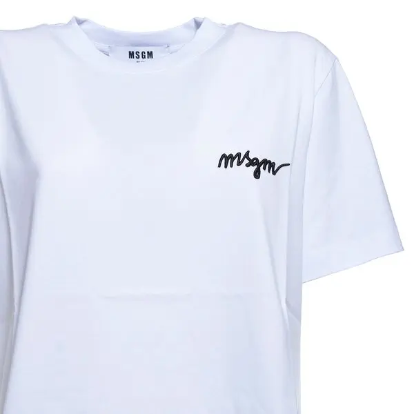 MSGM Cotton T-shirt With Embroidered Logo - Bianco
