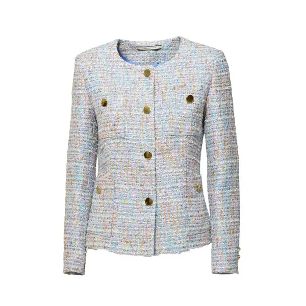 Tagliatore Textured Collarless Jacket With Gold Button Details - Multicolour