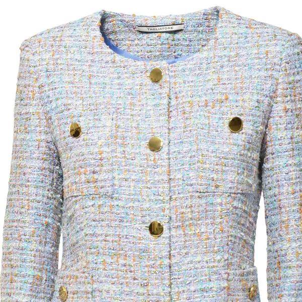 Tagliatore Textured Collarless Jacket With Gold Button Details - Multicolour