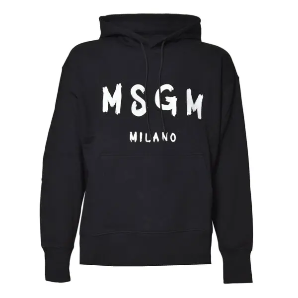 MSGM Black Cotton Hoodie With Logo - Nero