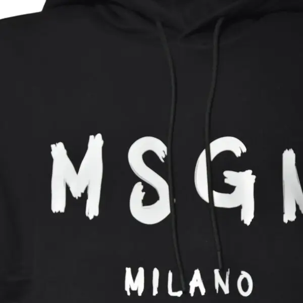 MSGM Black Cotton Hoodie With Logo - Nero