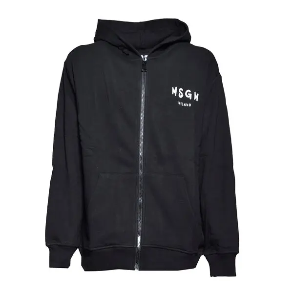 MSGM Zip-up Hoodie With Logo Detail - Nero