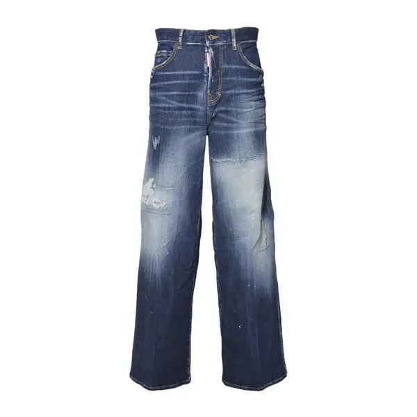 Dsquared2 Distressed Wide Leg Jeans - Denim