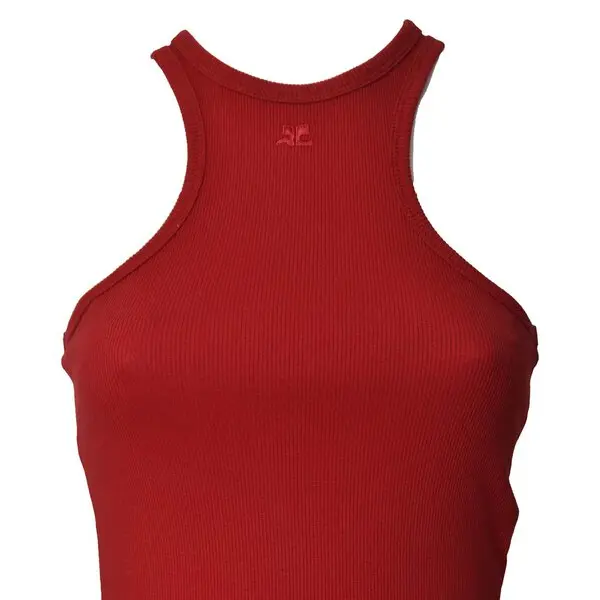 COURREGES Courrèges Ribbed Maxi Dress With High Neck And Slit - Rosso