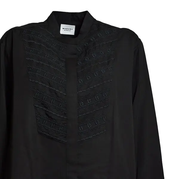 MARANT ETOILE Embroidered Mandarin Collar Cotton Blouse - Nero