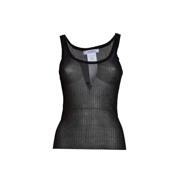 Max Mara Ribbed Sheer V-neck Tank - Nero