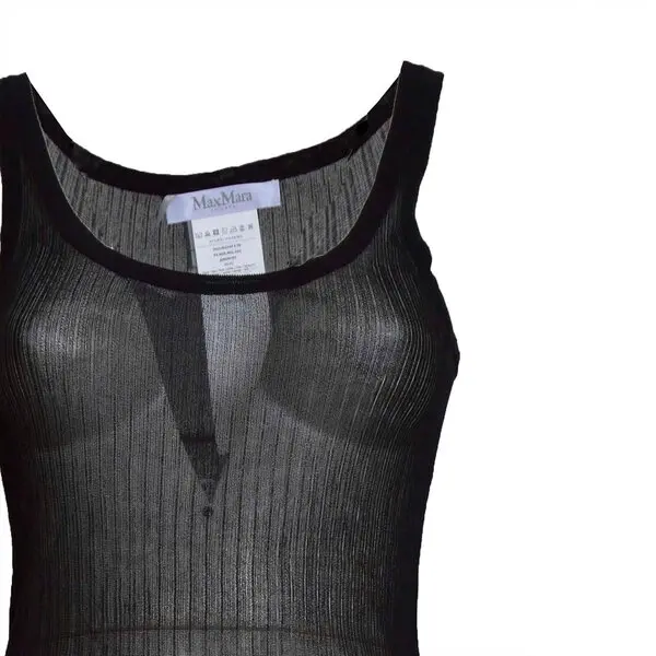 Max Mara Ribbed Sheer V-neck Tank - Nero