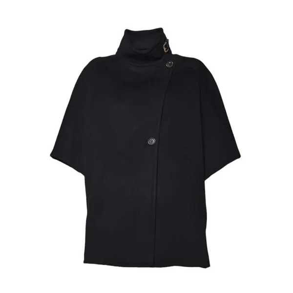 Max Mara Black Capelet With Stand Collar And Buckle Detail