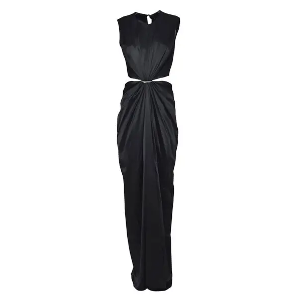 Max Mara Black Draped Cut Out Maxi Dress