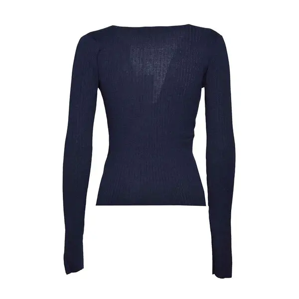 Max Mara Ribbed V-neck Long Sleeve Sweater - Blu Notte