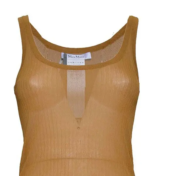 Max Mara Ribbed Sheer V-neck Sleeveless Top