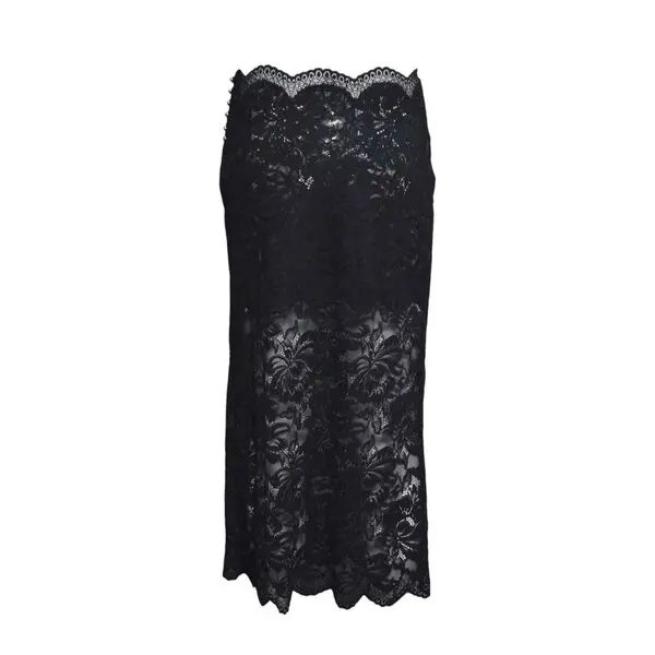 Rabanne Black Lace Midi Skirt With Button Detail - Nero