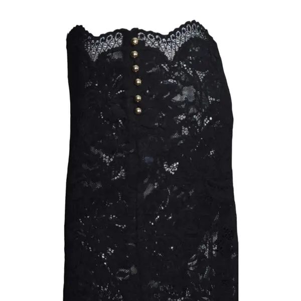 Rabanne Black Lace Midi Skirt With Button Detail - Nero
