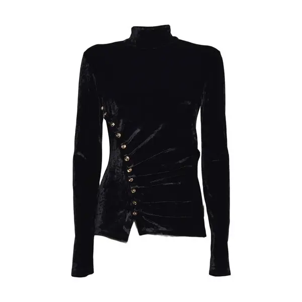 Rabanne Asymmetrical Button Detailed Velour Top