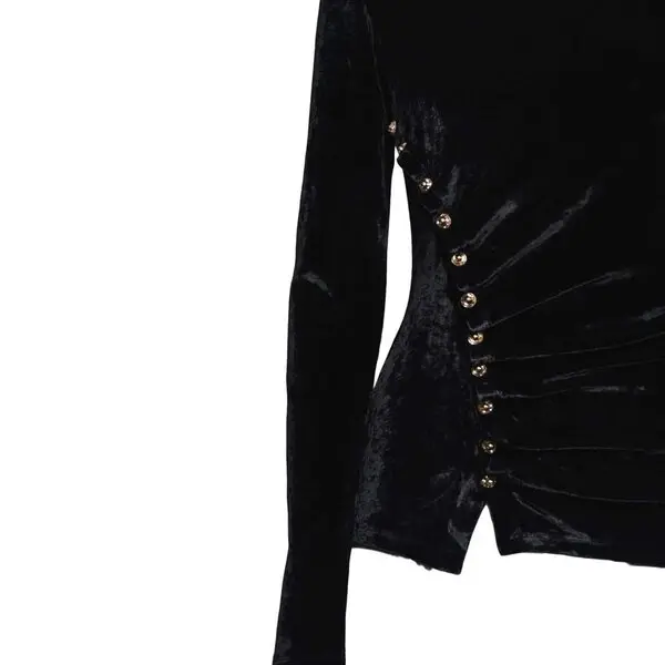 Rabanne Asymmetrical Button Detailed Velour Top