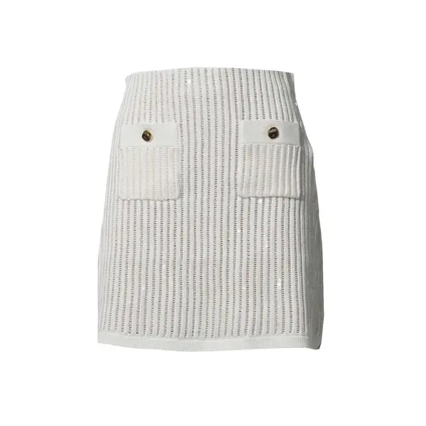SELF-PORTRAIT Textured Knit Mini Skirt With Button Detailing