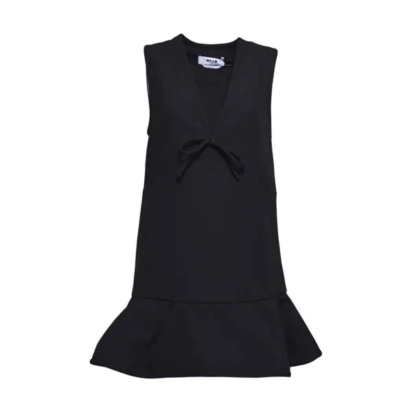 MSGM Sleeveless V-neck Bow Detail Dress With Flared Hem - Nero