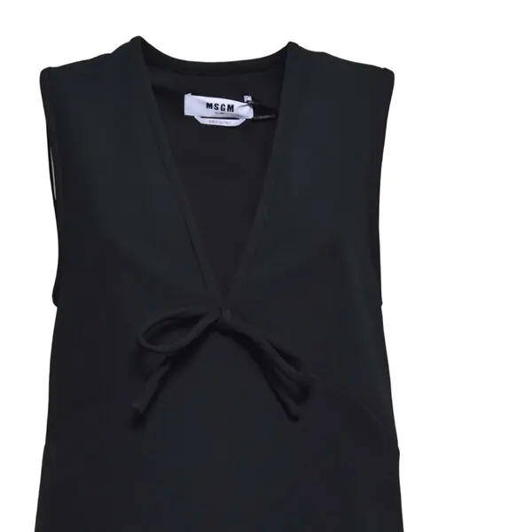 MSGM Sleeveless V-neck Bow Detail Dress With Flared Hem - Nero