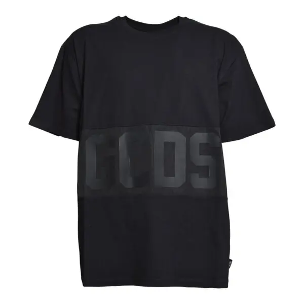 Gcds Black Cotton T-shirt With Logo Detail - Nero/nero