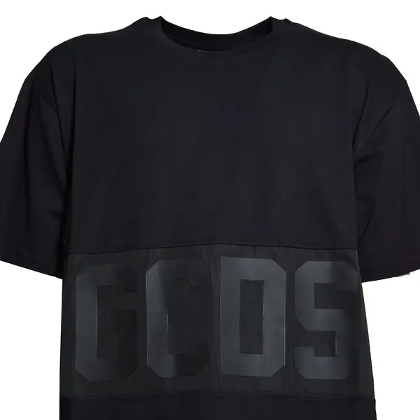 Gcds Black Cotton T-shirt With Logo Detail - Nero/nero