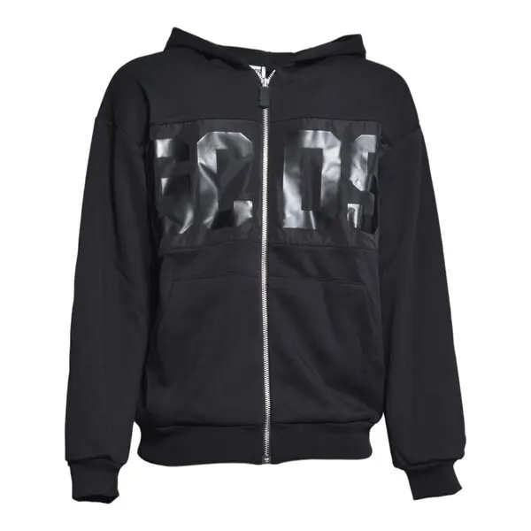 Gcds Black Zip-up Hoodie With Logo Detail - Nero/nero