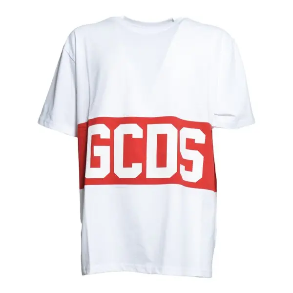 Gcds White T-shirt With Red Logo Band - Bianco/rosso