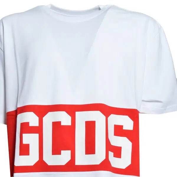 Gcds White T-shirt With Red Logo Band - Bianco/rosso