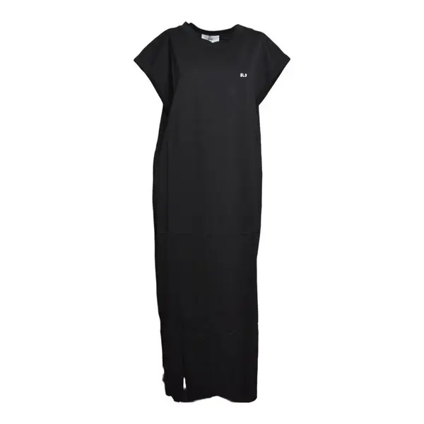 SOLOTRE Black T-shirt Dress With Logo Detail