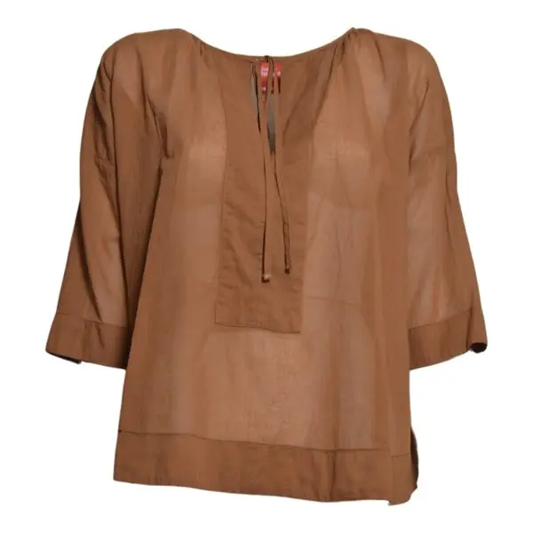 MERCI Shirt With Tie Neck Detail - Marrone