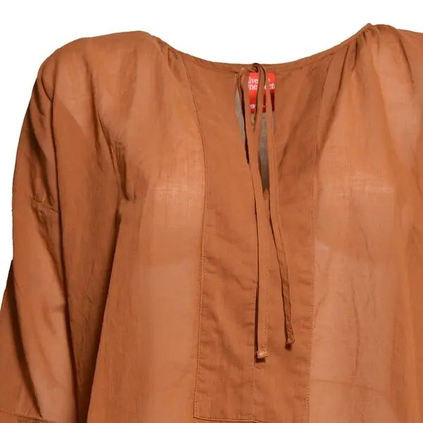 MERCI Shirt With Tie Neck Detail - Marrone