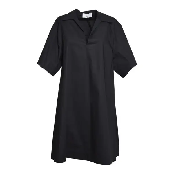 SOLOTRE Black Collared Short Sleeve Dress - Nero