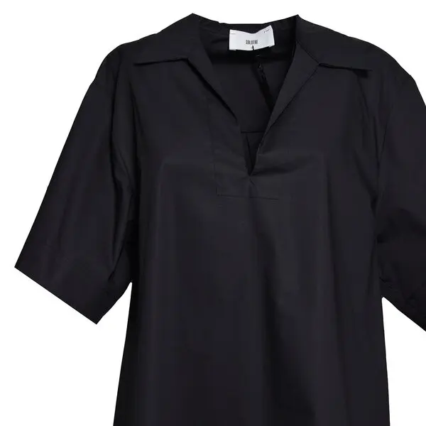 SOLOTRE Black Collared Short Sleeve Dress - Nero