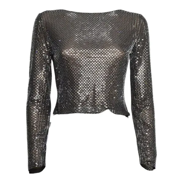 SELF-PORTRAIT Embellished Long Sleeve Cropped Top
