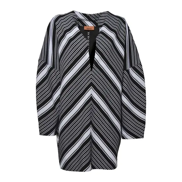 Missoni Long Sleeve V-neck Dress With Diagonal Stripes - Bianco/nero