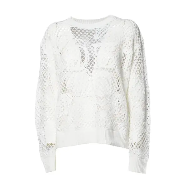 Max Mara White Lace Crew Neck Sweater - Bianco