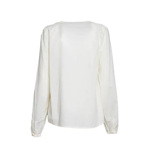 BAZAR DELUXE Cotton Muslin Shirt With Embroidered V-neck And Drawstring