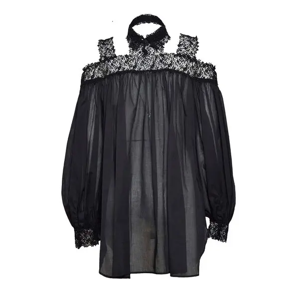 Ermanno Scervino Black Lace Cold Shoulder Shirt