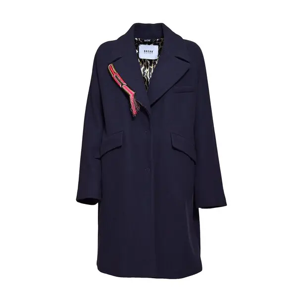 BAZAR DELUXE Virgin Wool Single-breasted Coat With Embroidered Fringe Detail - Blu