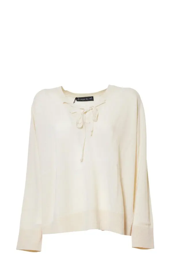 PDR PHISIQUE DU ROLE Cream Lace-up Neck Pullover Sweater
