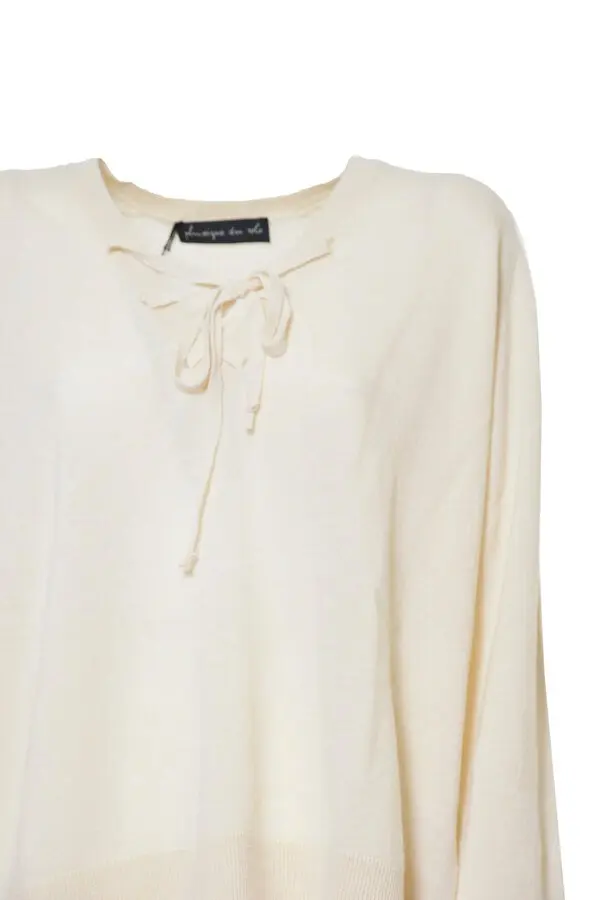 PDR PHISIQUE DU ROLE Cream Lace-up Neck Pullover Sweater