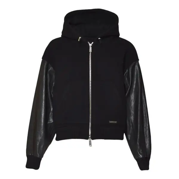Dsquared2 Hooded Zip-up Jacket With Leather Sleeves