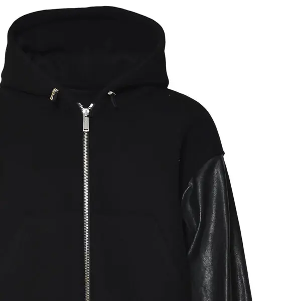 Dsquared2 Hooded Zip-up Jacket With Leather Sleeves